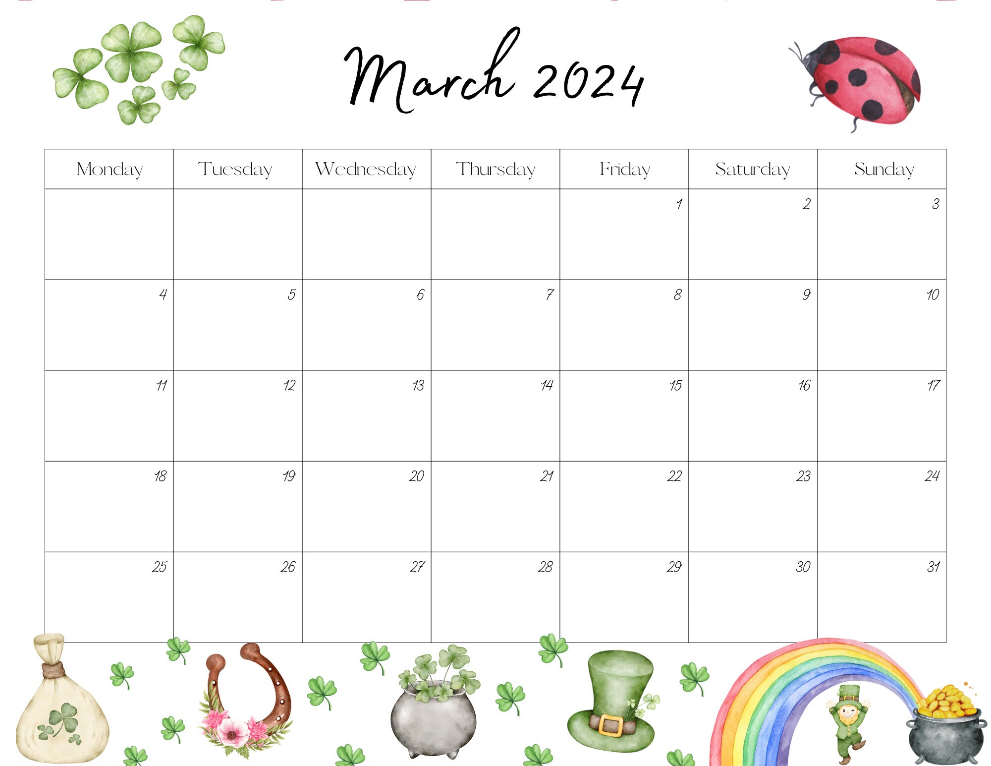 Editable March 2024 Calendar Printable, Activity Planner, Classroom ...