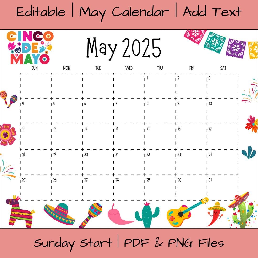 EDITABLE May 2025 Calendar, Printable Wall Organizer, Digital Download ...
