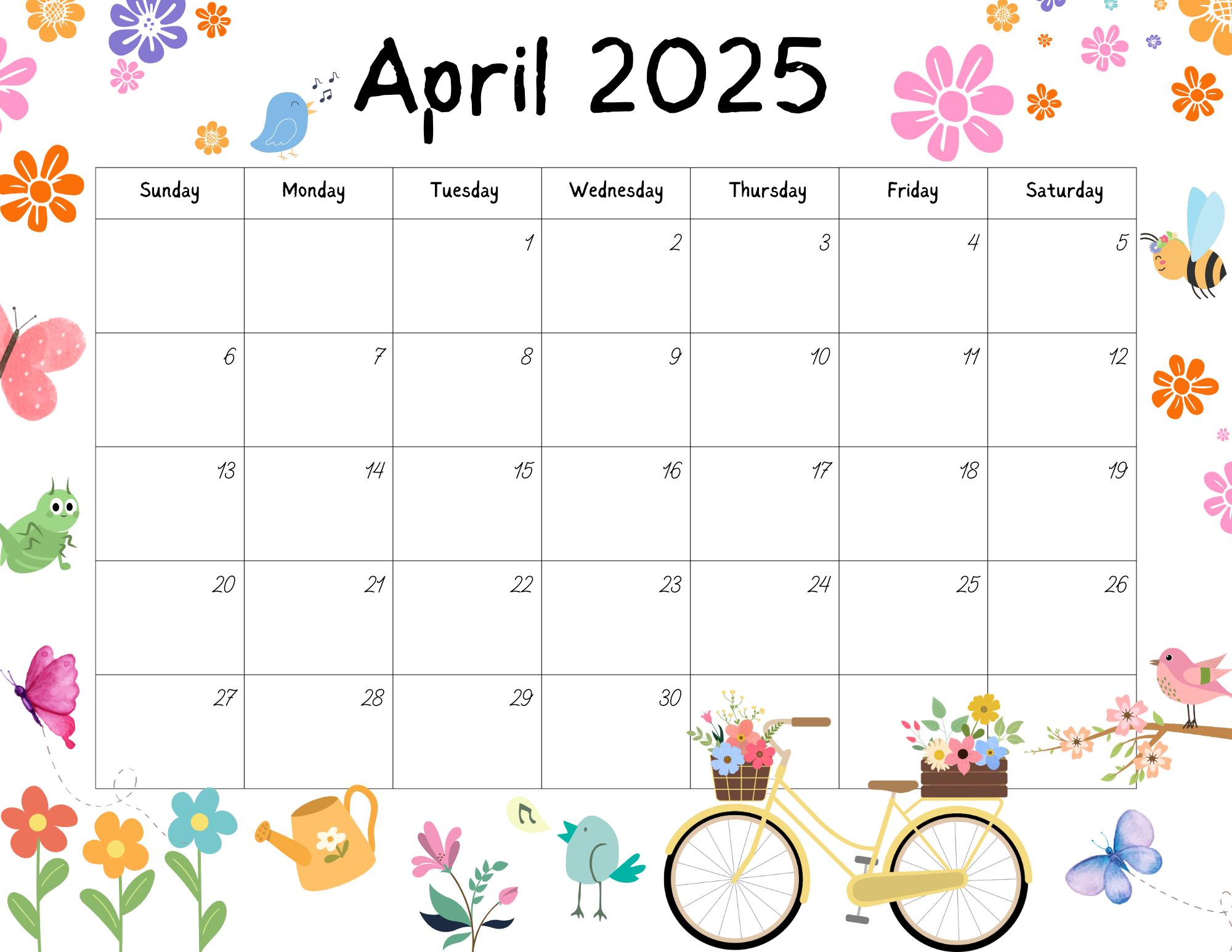 Editable April 2025 Calendar, Fillable Printable Planner, Classroom ...