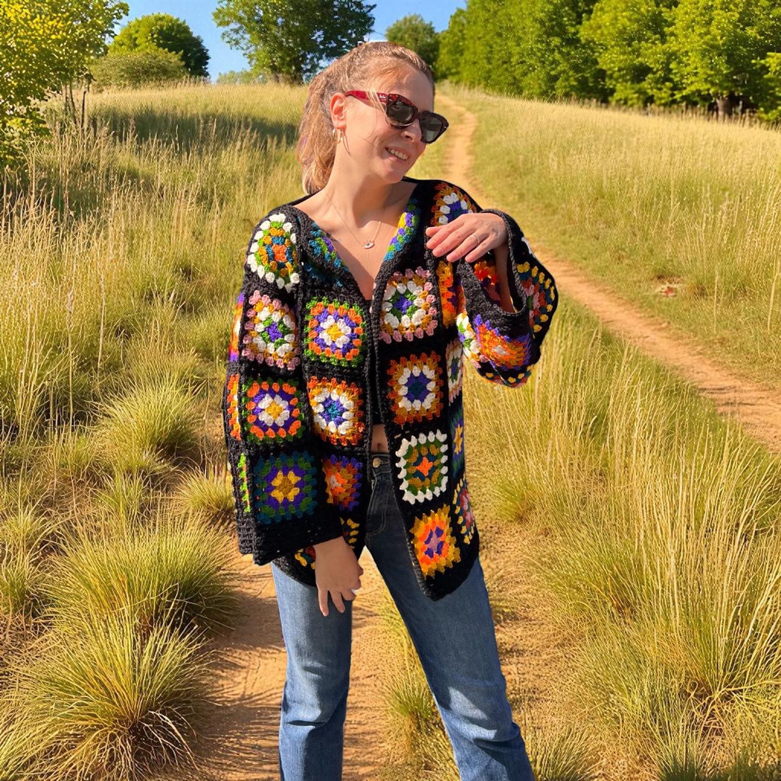 Handmade Crochet Granny Square Cardigan: Pastel Rainbow Knit Duster - Etsy