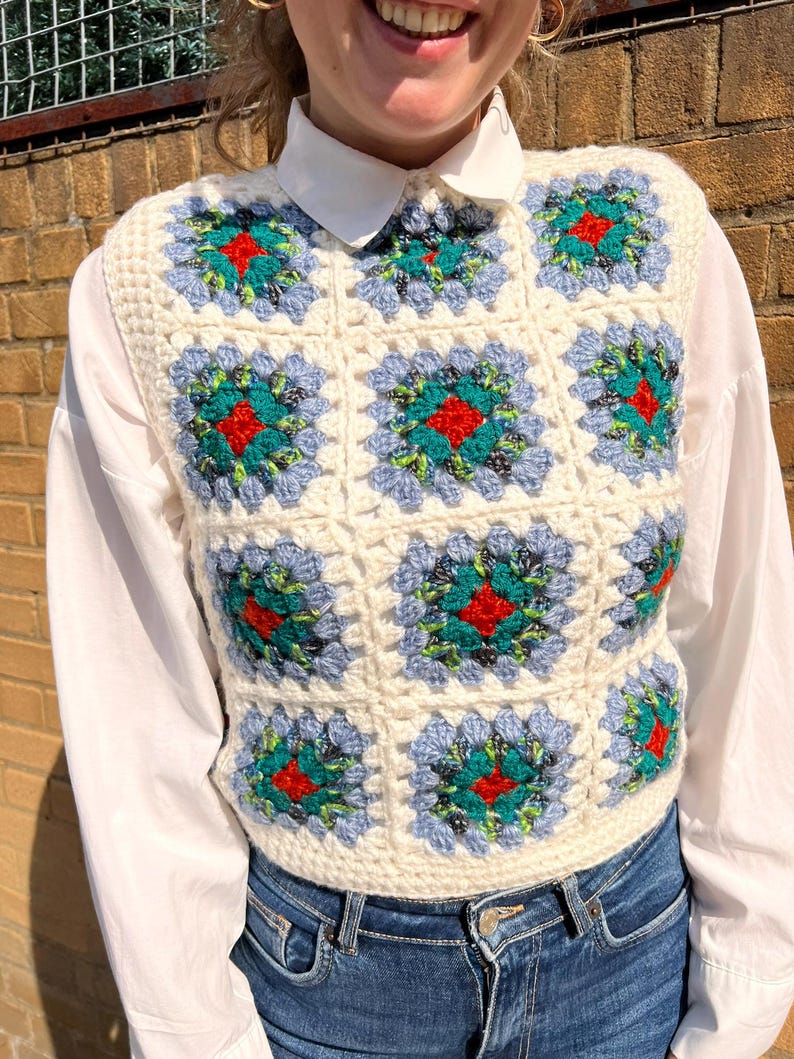 Granny Square Sweater, Granny Square Vest, Patchwork Sweater, Handmade ...