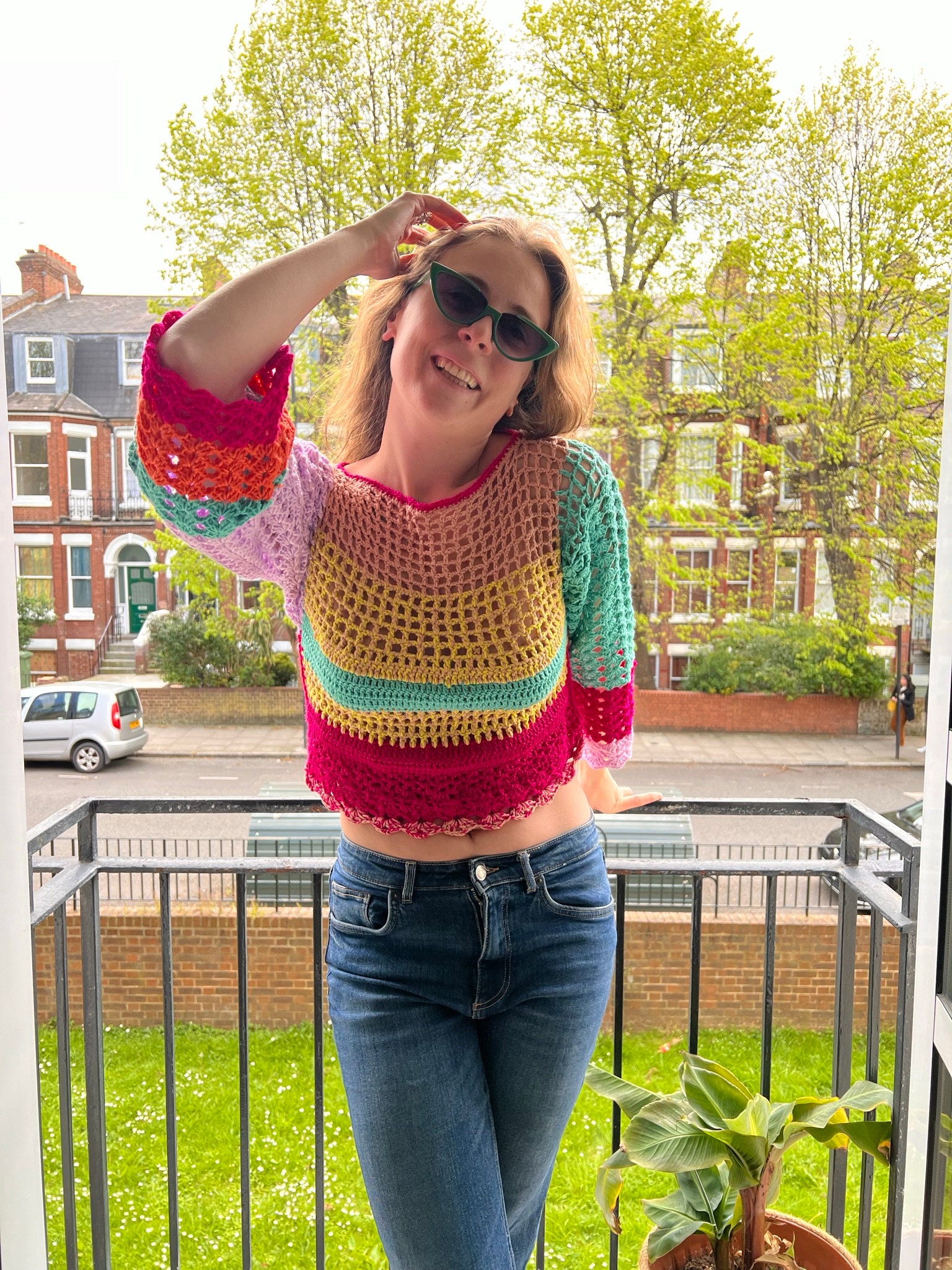 Bohemian Crochet Mesh Top, Cute Summer Rainbow Crop Top, Colorful Mesh ...