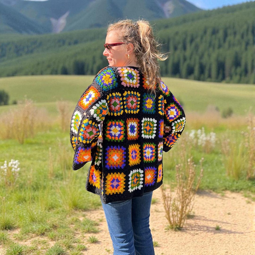 Handmade Crochet Granny Square Cardigan: Pastel Rainbow Knit Duster - Etsy