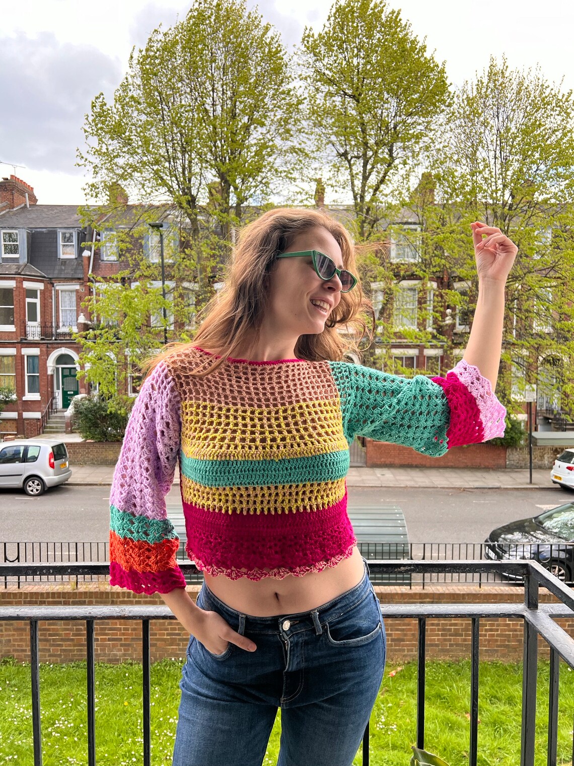 Bohemian Crochet Mesh Top, Cute Summer Rainbow Crop Top, Colorful Mesh ...