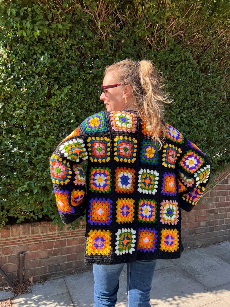 Handmade Crochet Granny Square Cardigan: Pastel Rainbow Knit Duster - Etsy