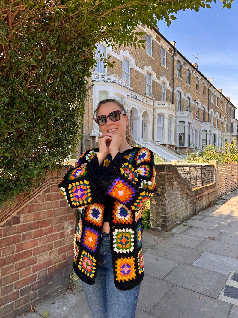 Handmade Crochet Granny Square Cardigan: Pastel Rainbow Knit Duster - Etsy