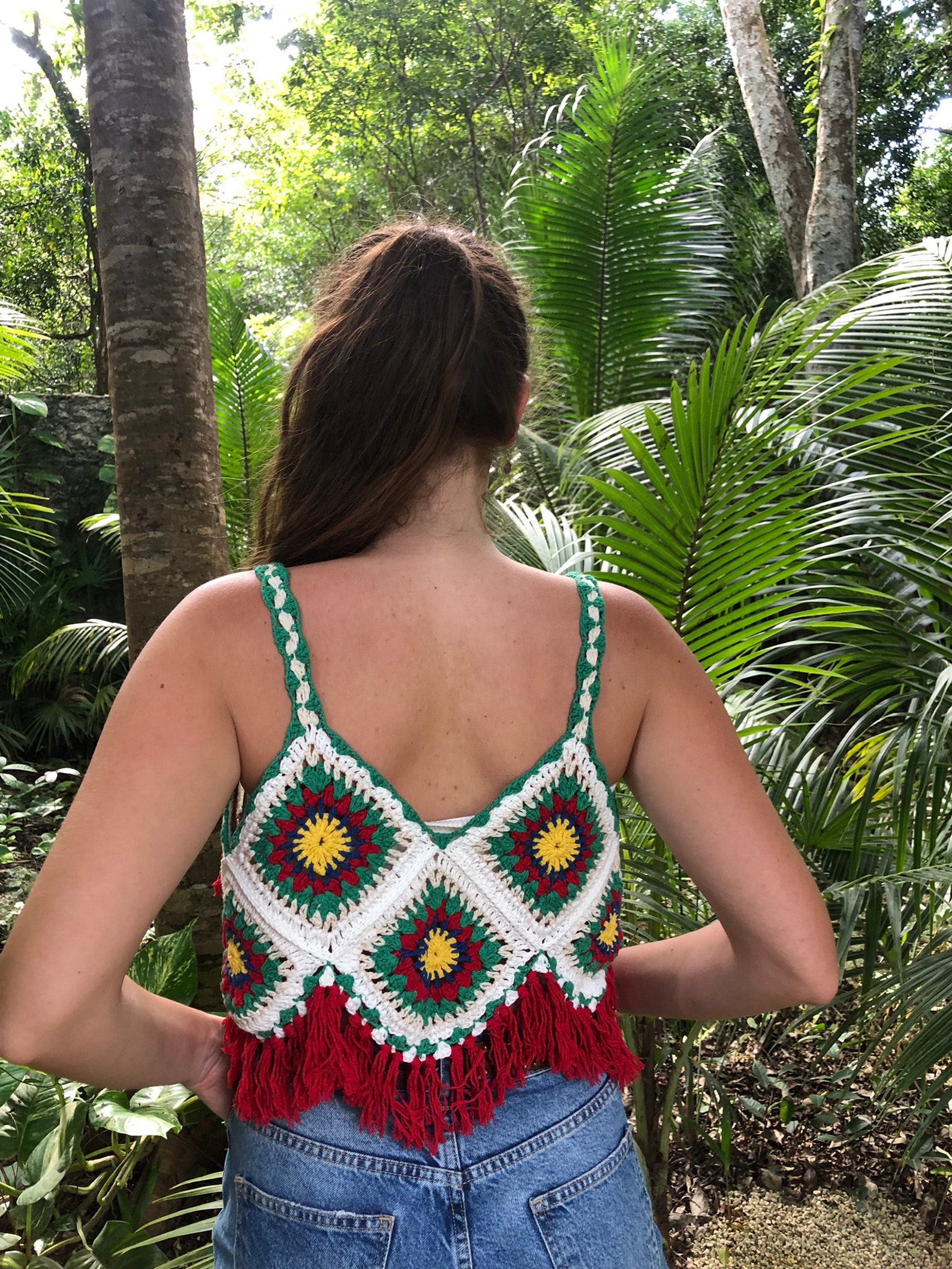 Boho Chic Crochet Granny Square Halter Crop Top, Boho Bralette for ...