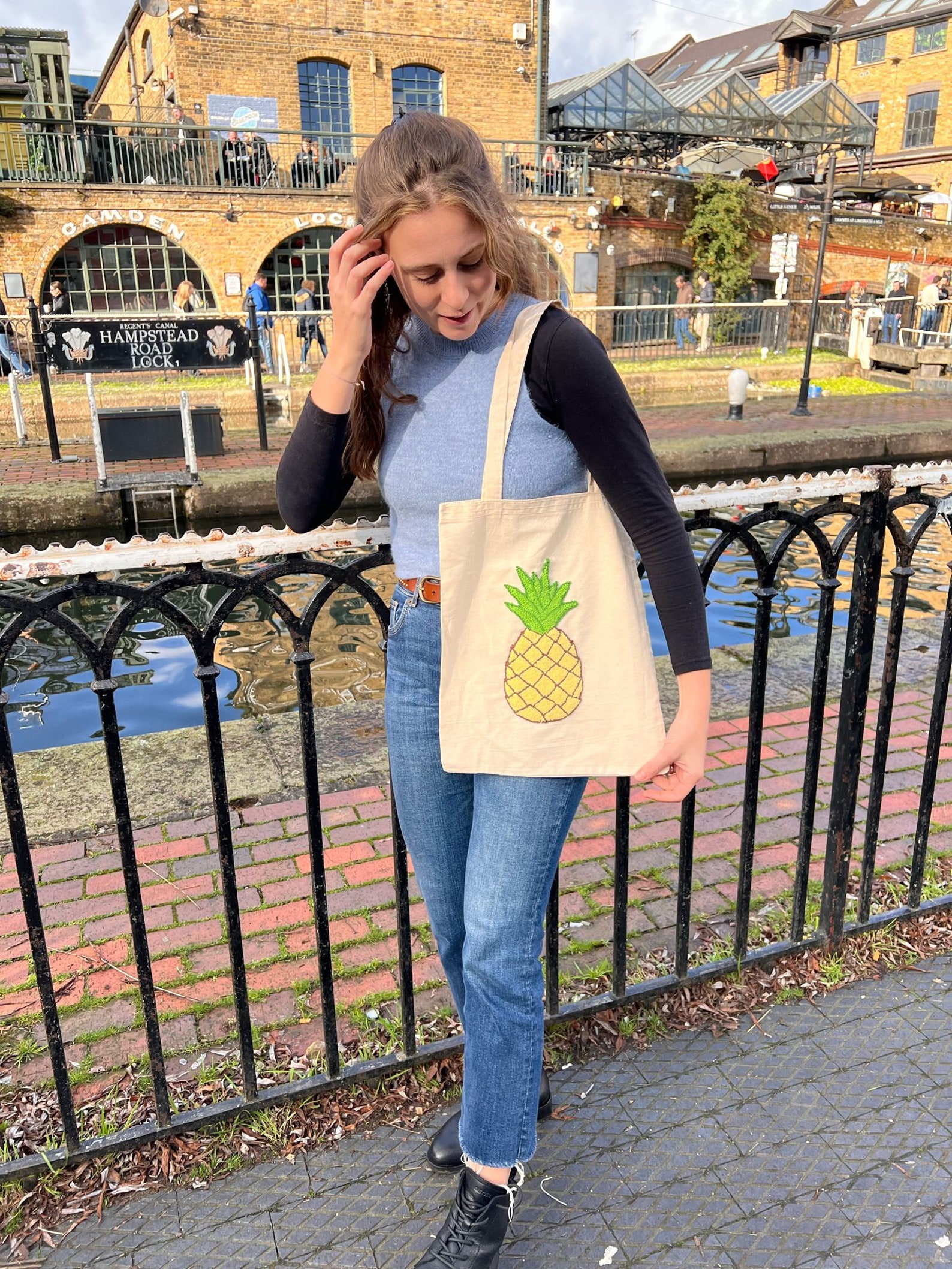 Personalized Punch Needle Lemon Tote Bag: Handmade Cotton Canvas - Etsy