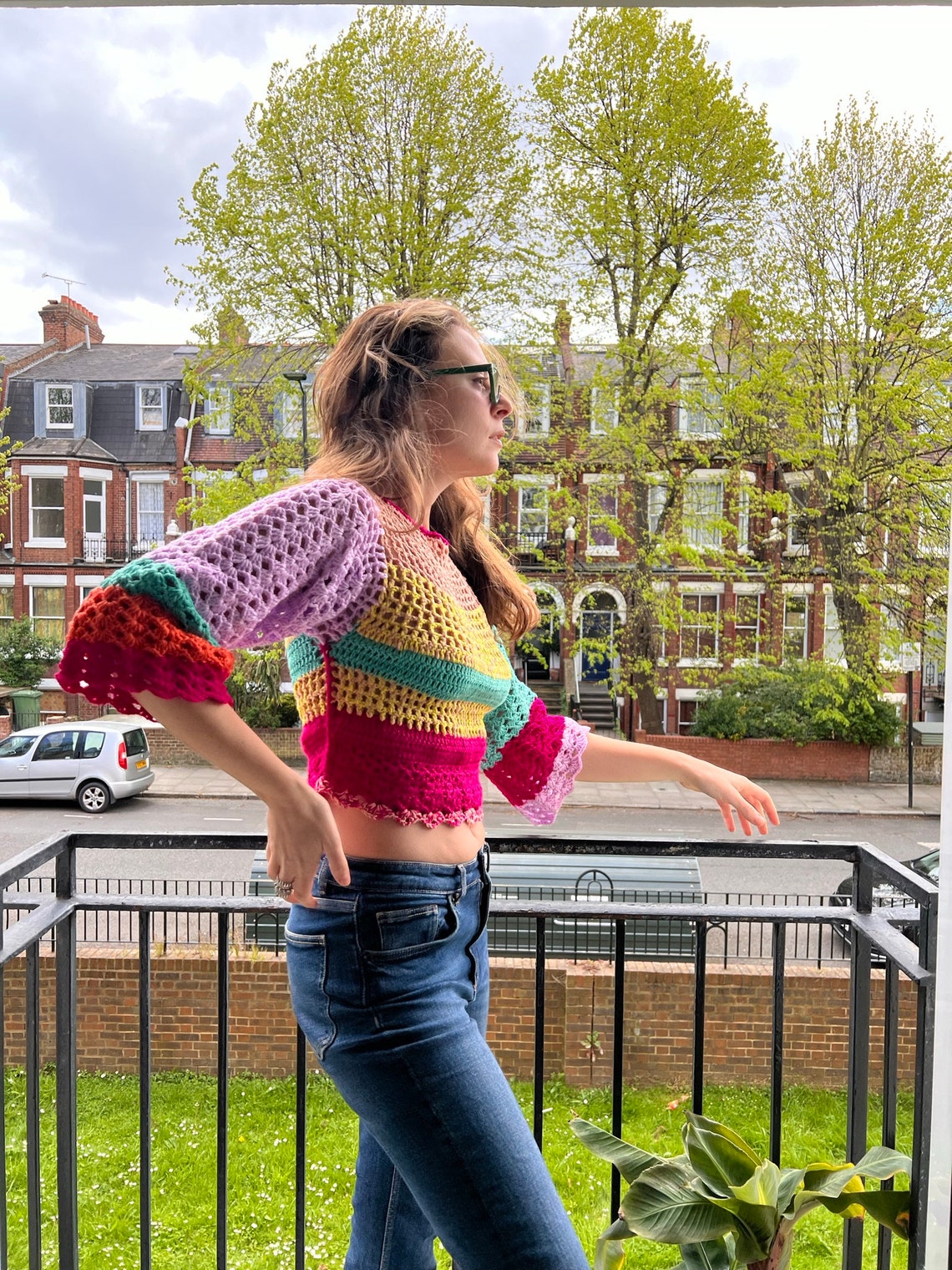 Bohemian Crochet Mesh Top, Cute Summer Rainbow Crop Top, Colorful Mesh ...