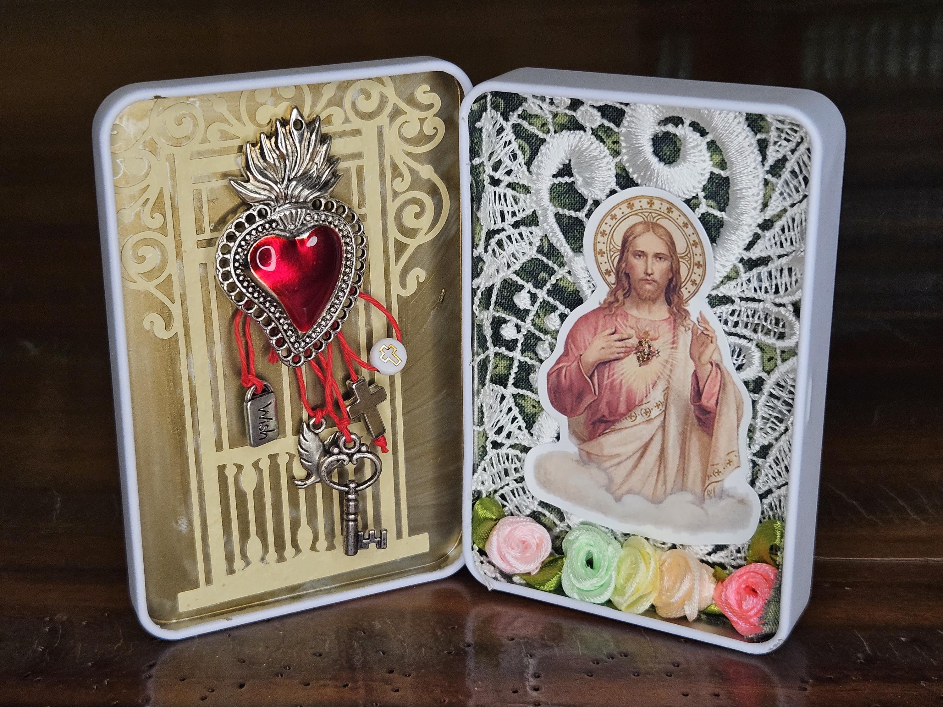 Handmade Mini Christian Shrine: Sacred Heart Altar Tin, USA - Etsy