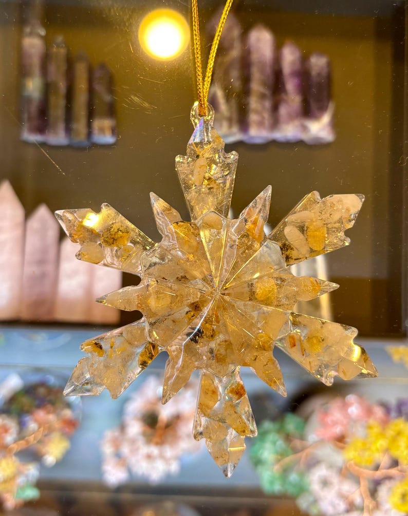 Rutile Quartz Crystal Snowflake Holiday Ornament Hanging Decoration ...