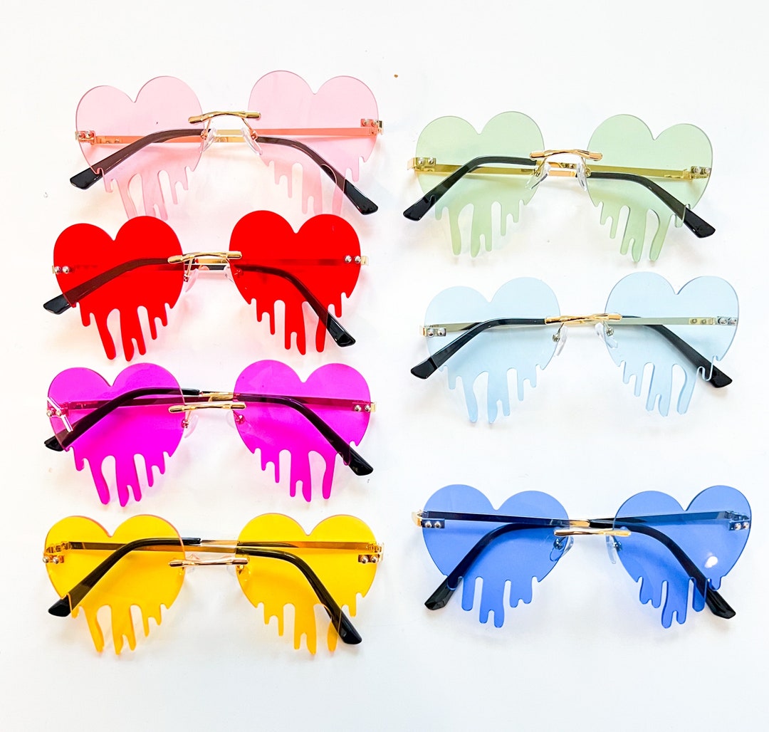 Heart Drip Glasses, Heart Sunglasses, Rave Sunglasses, Holographic ...