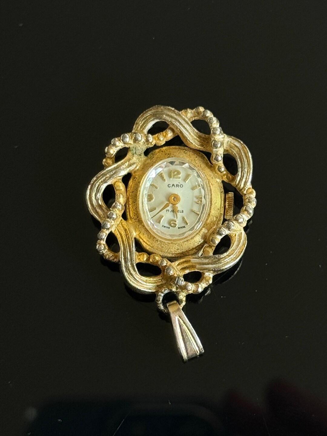 Vintage Caro 17 Jewels Swiss Made Pendant Watch Unique Shape Gold-tone ...