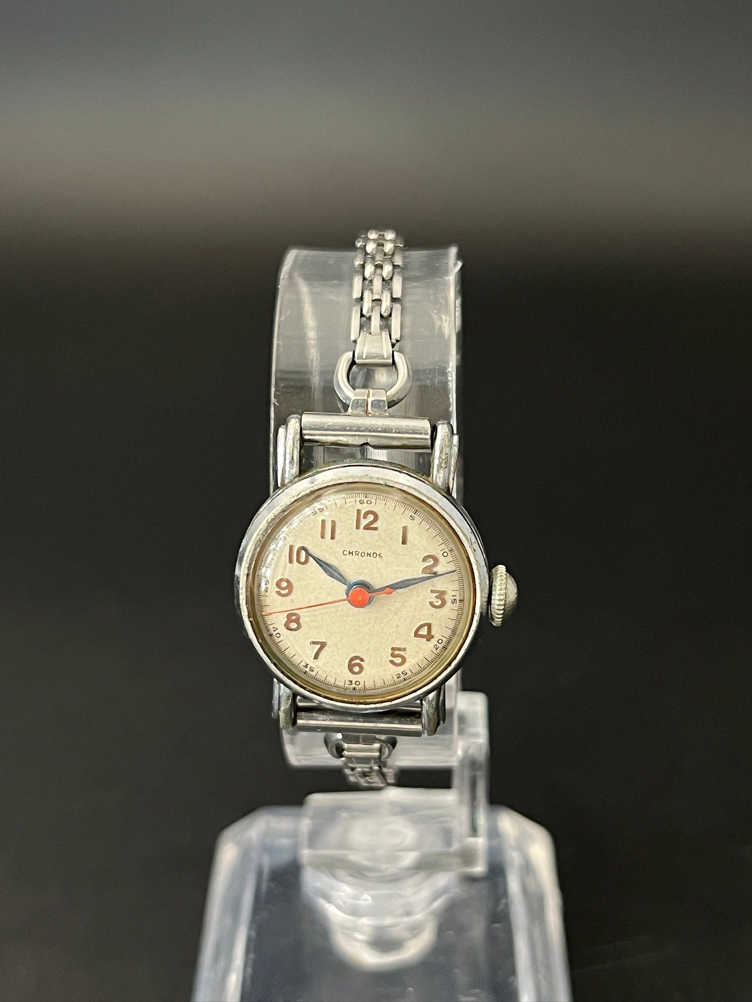 Vintage 1950s Chronos Women's Watch, Red Second Hand, Art Deco Style ...