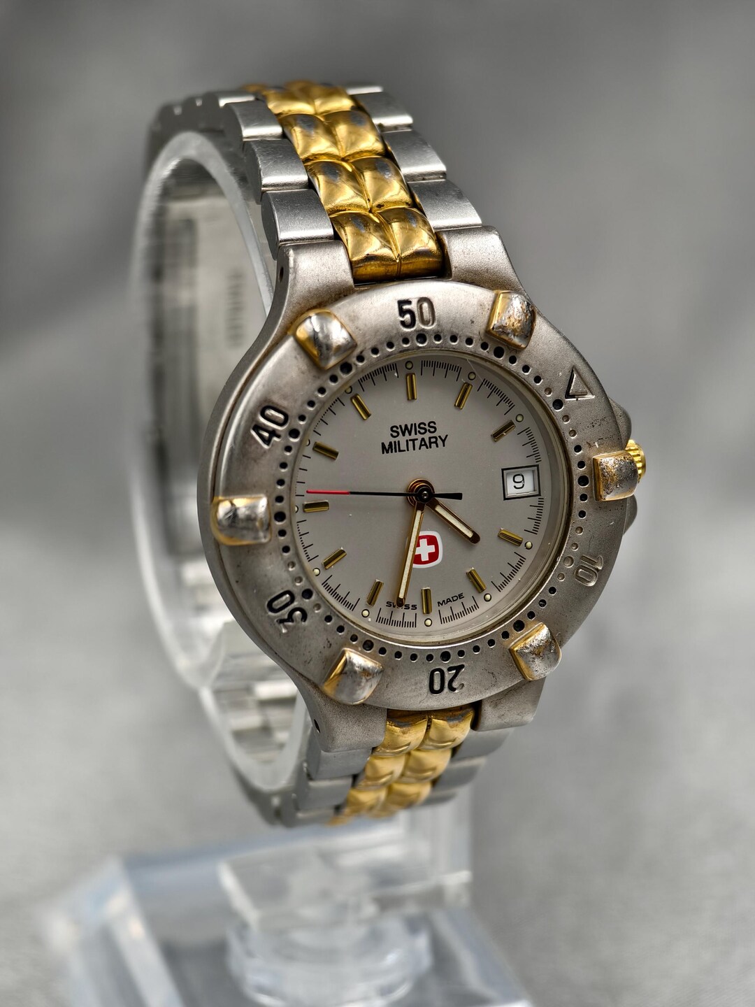 Vintage Swiss Military Ladies Diver Style Two-tone Swiss Made Quartz ...