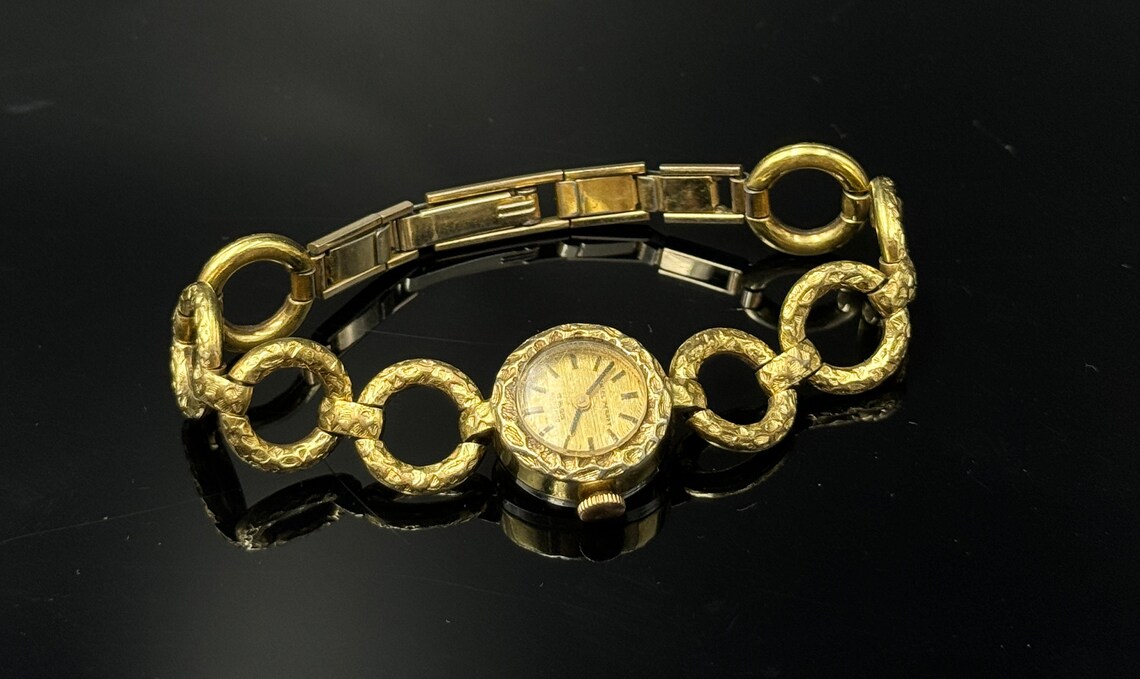 Vintage Daniel Perret Gold Tone Mechanical Watch Rare Ladies Bracelet ...