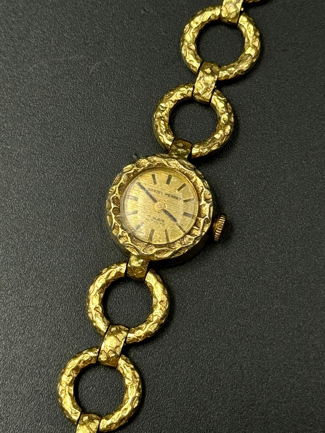 Vintage Daniel Perret Gold Tone Mechanical Watch Rare Ladies Bracelet ...