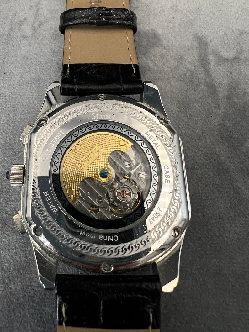 Rare Stauer 27 Jewels Automatic Men's Watch Genuine Leather Strap, Day ...