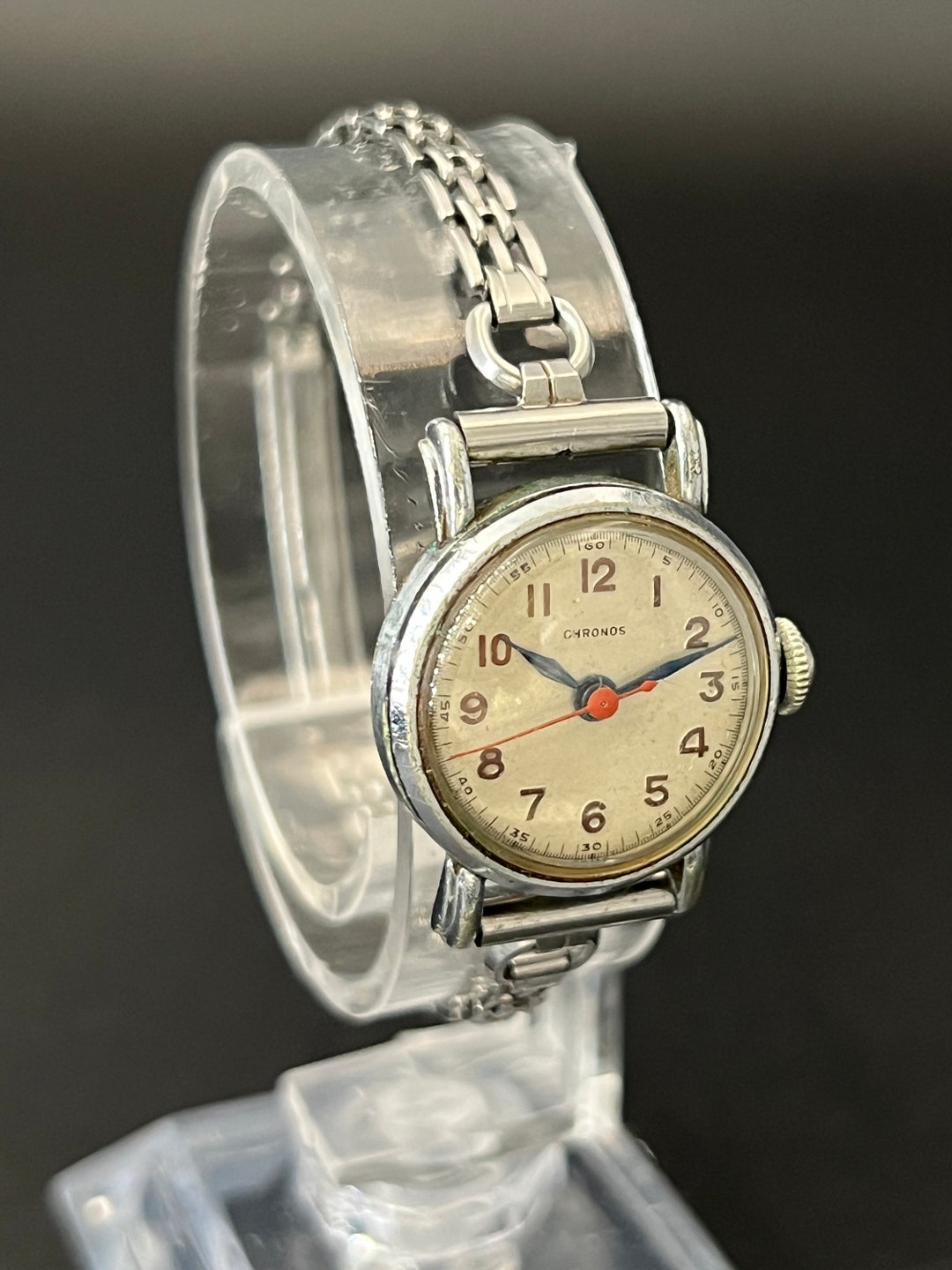 Vintage 1950s Chronos Women's Watch, Red Second Hand, Art Deco Style ...