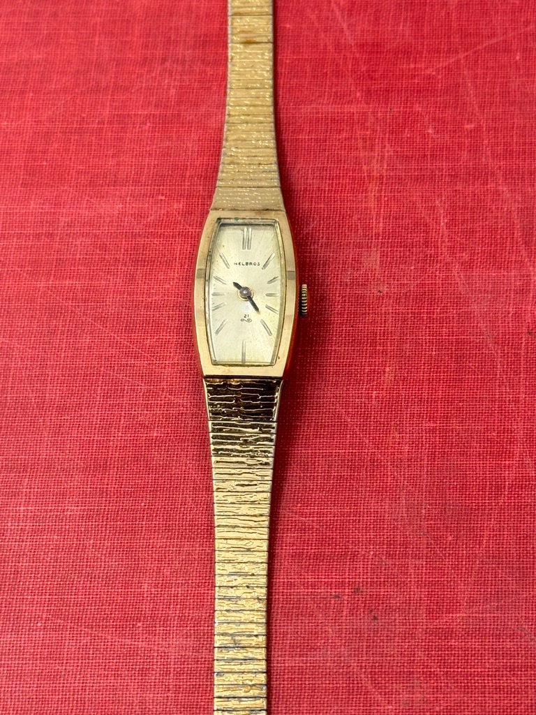 Vintage Helbros 21 Jewel Gold Tone Ladies Watch, Textured Bracelet ...