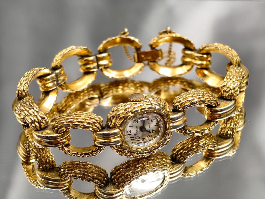 Vintage 1970s Trifari Ladies Gold-tone Mechanical Bracelet Watch - Etsy