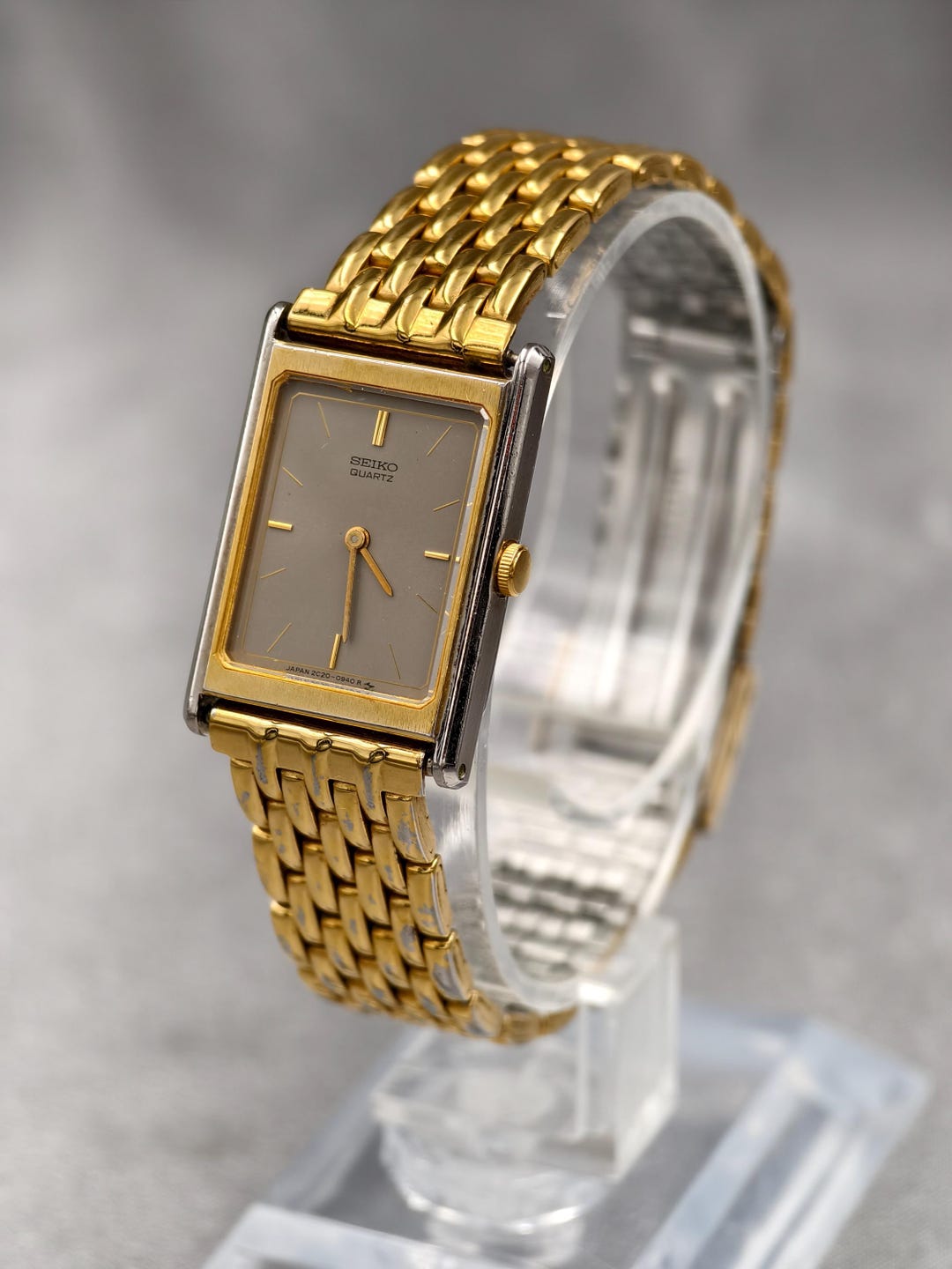 Vintage Seiko Womens Gold-tone Tank Quartz Watch With Woven Bracelet - Etsy