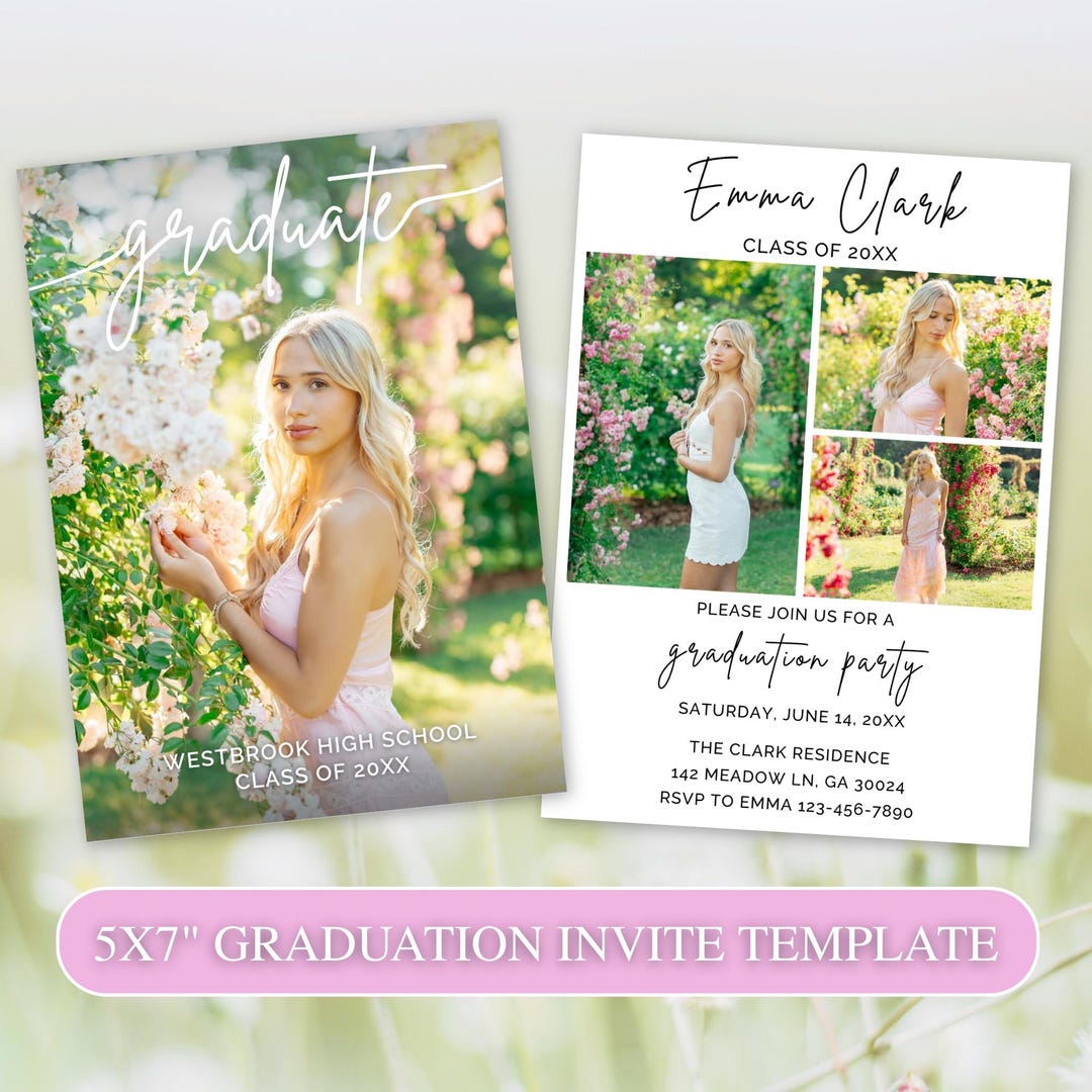 Modern Graduation Invitation Card, Editable Grad Party Invite Template ...