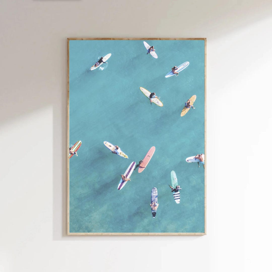 Aerial Surfers Poster, Surfing Printable Wall Art, Aerial View, Surfing ...