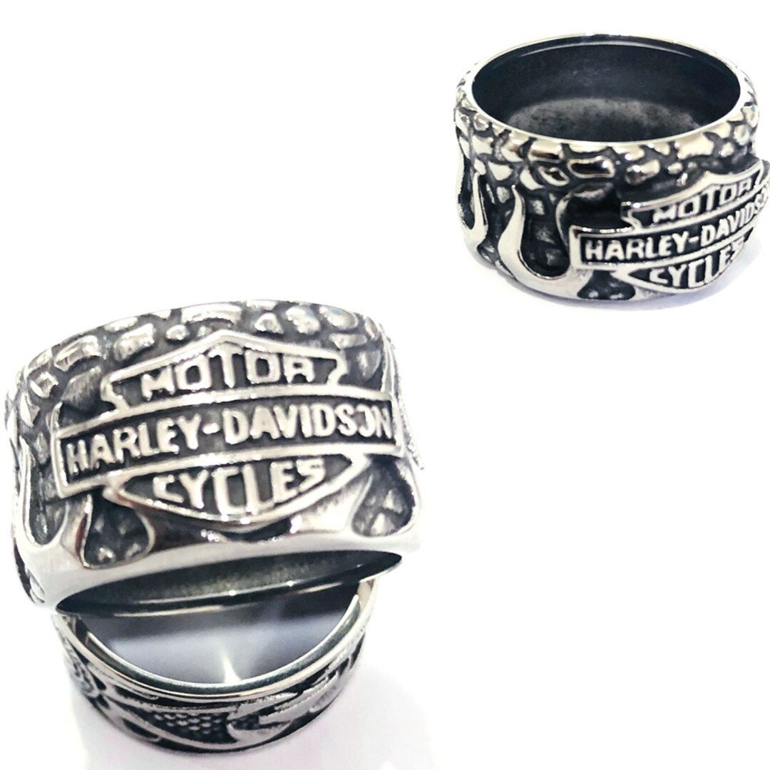 HARLEY DAVIDSON RING Stainless Steel Signet Large Chunky Ring Skull ...