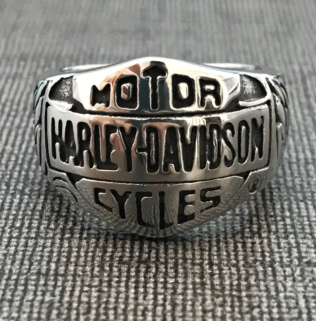 HARLEY DAVIDSON RING Stainless Steel Signet Large Chunky Ring Skull ...