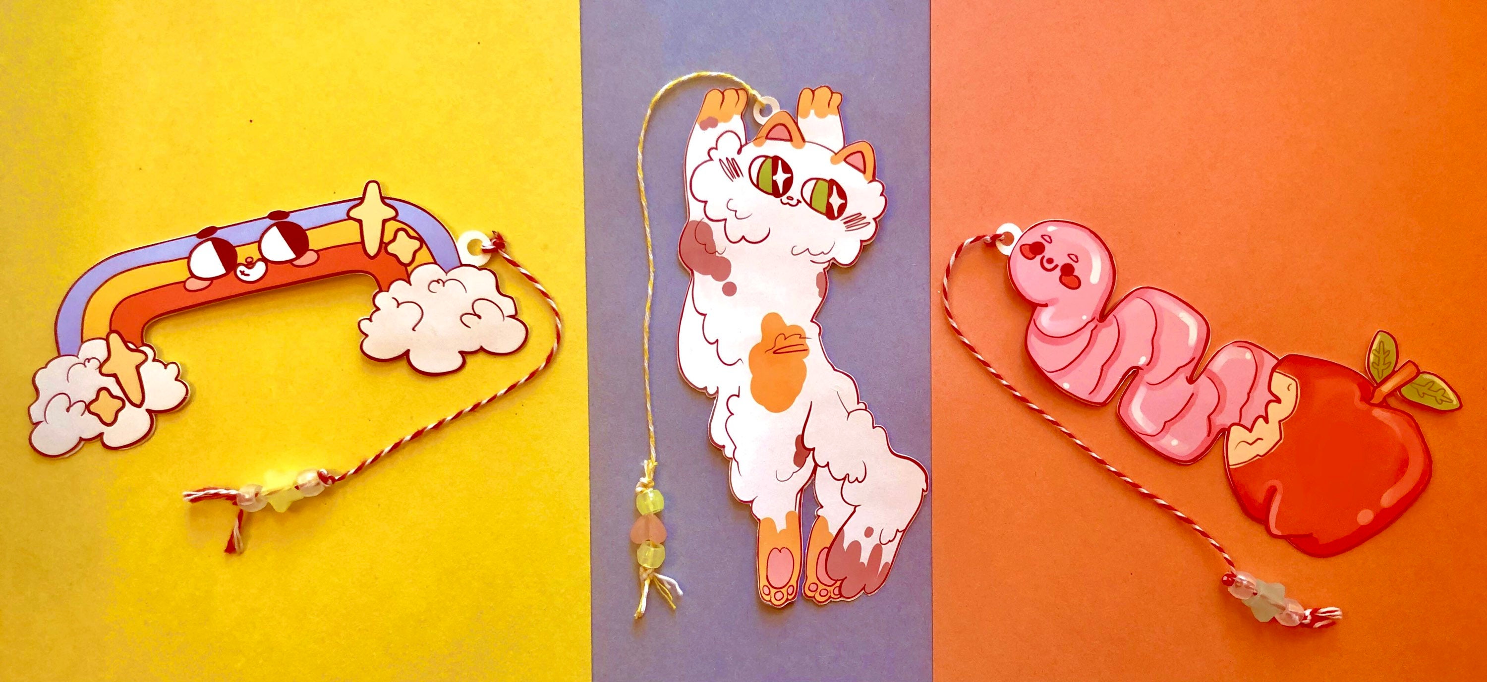 3 Cute N’ Colorful Brookemarks || Bookworm, Cat, Rainbow Bookmarks (now ...