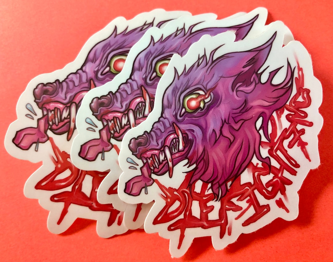 DIE FIGHTING || Metal Gore Wolf Sticker || Waterproof + Weatherproof - Etsy