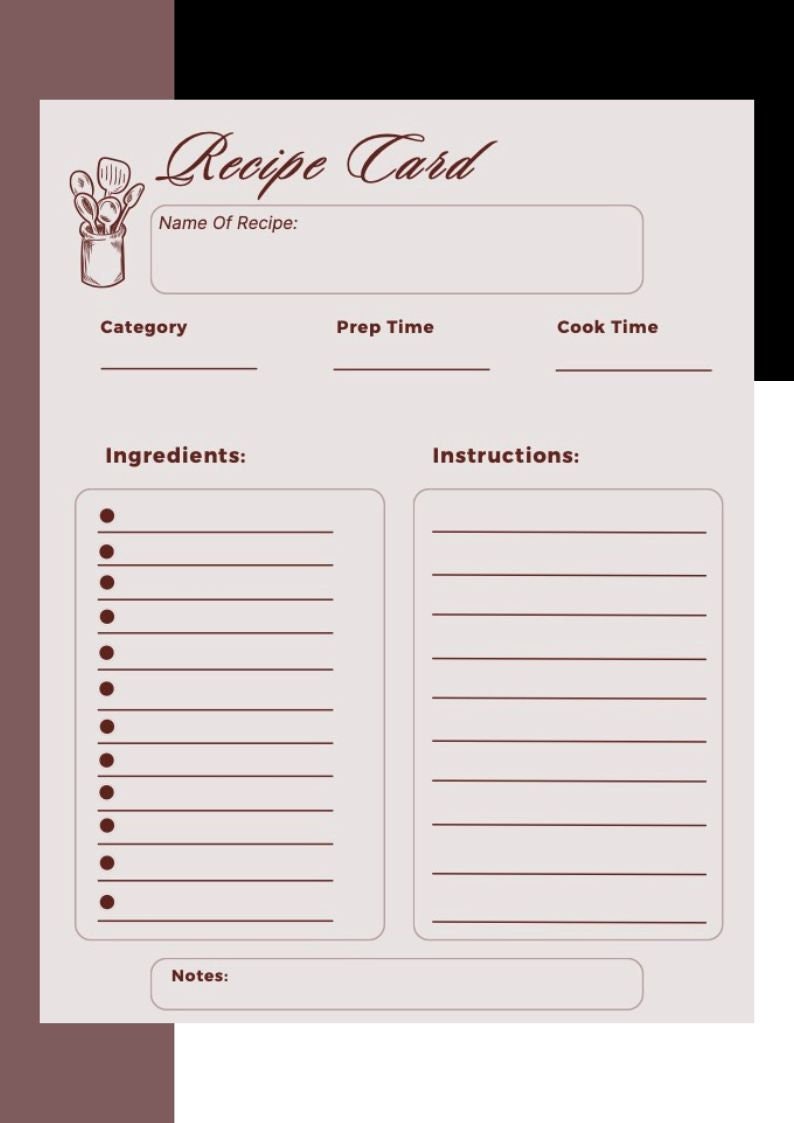 Printable Recipe Card Download Neutral - Etsy