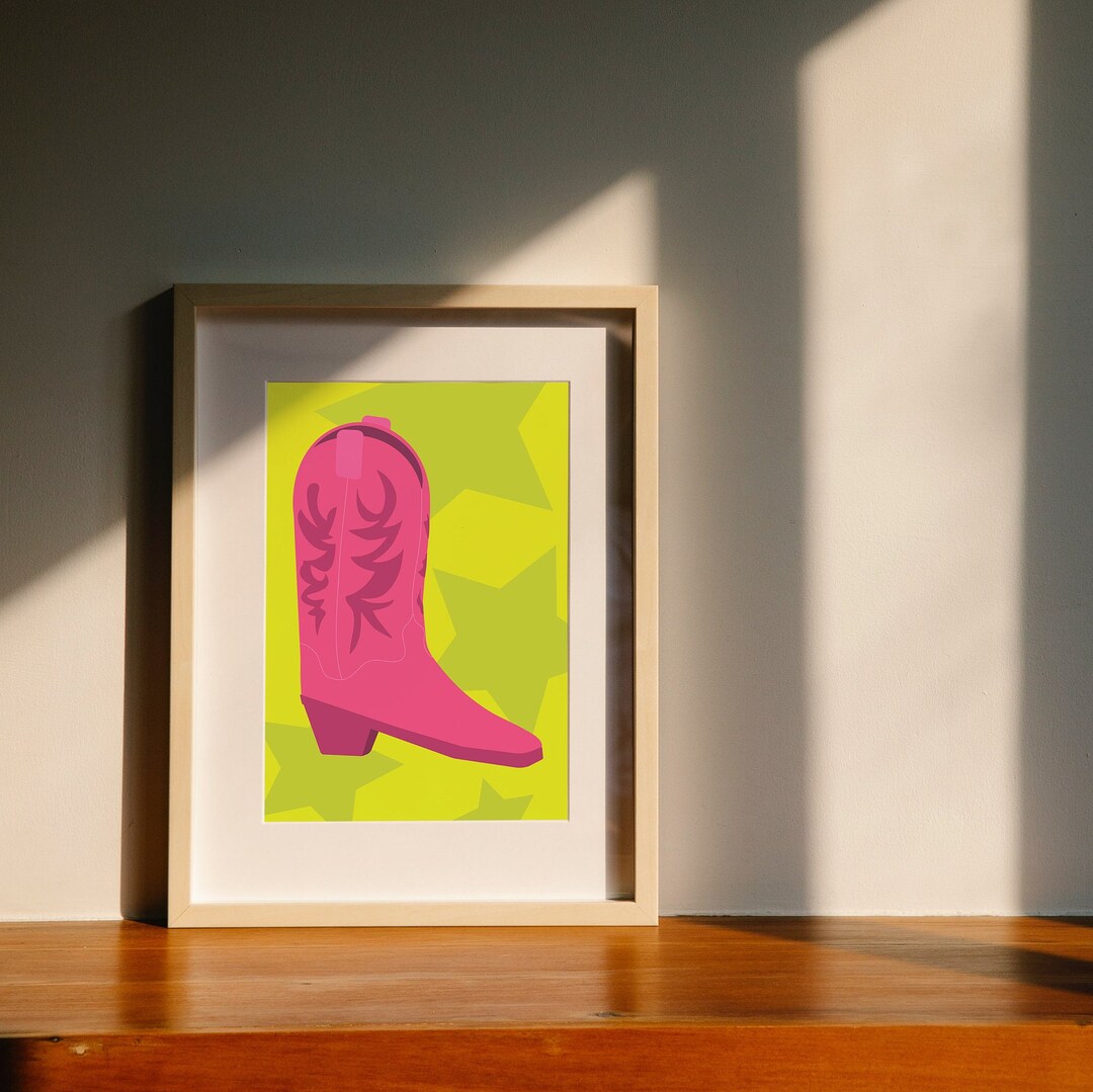 Boot Scootin' Hot Pink Cowboy Boot Digital Print- Retro, Gallery Wall ...