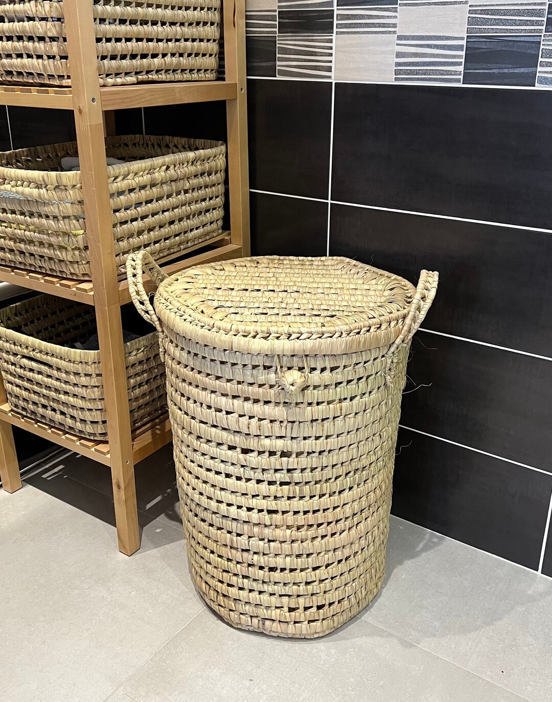 Round Laundry Basket With Wicker Handles - Organization - Etsy