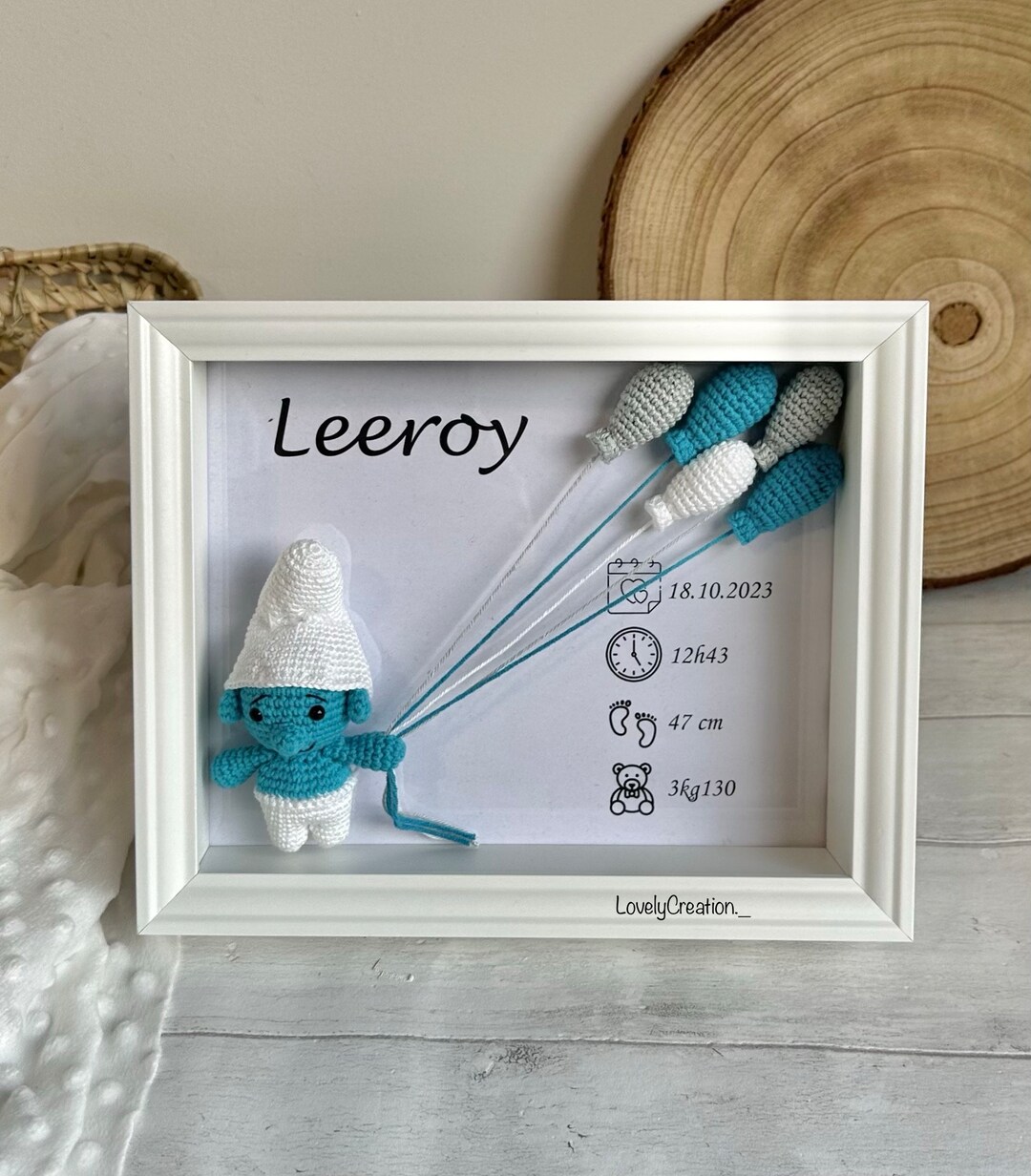 Crochet Smurf Birth Frame Smurf and Smurfette Theme Birth Poster - Etsy