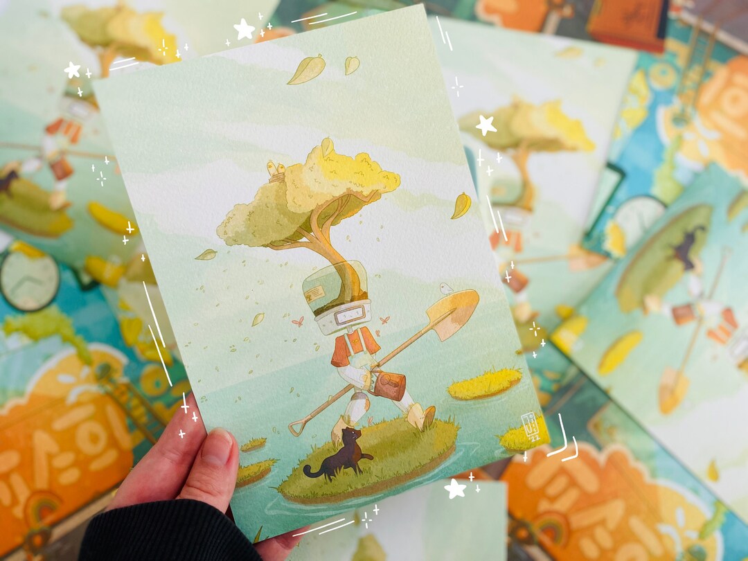 The Gardening Bonsai-bot A5 Art Print Whimsical Cute Illustration on ...