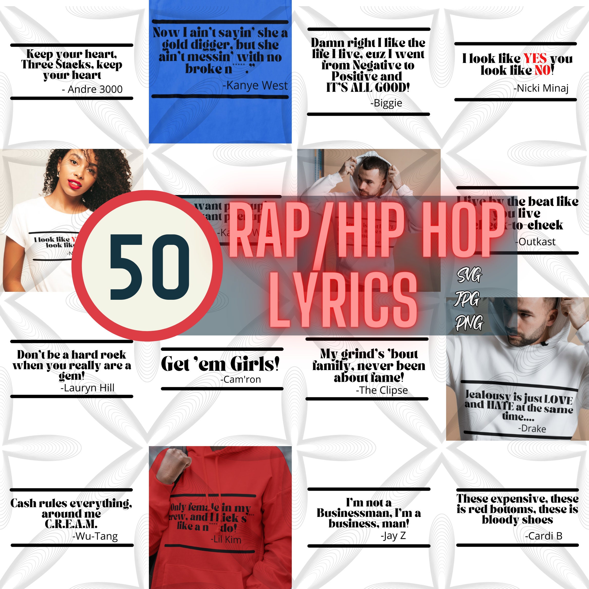 50 Hip Hop Lyrics Bundle: SVG JPG PNG Files (digital Download) - Etsy