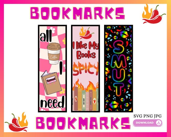 Smut Bookmarks Set of 3 | SVG PNG | Spicy Bookmark Bookish Book Lover ...