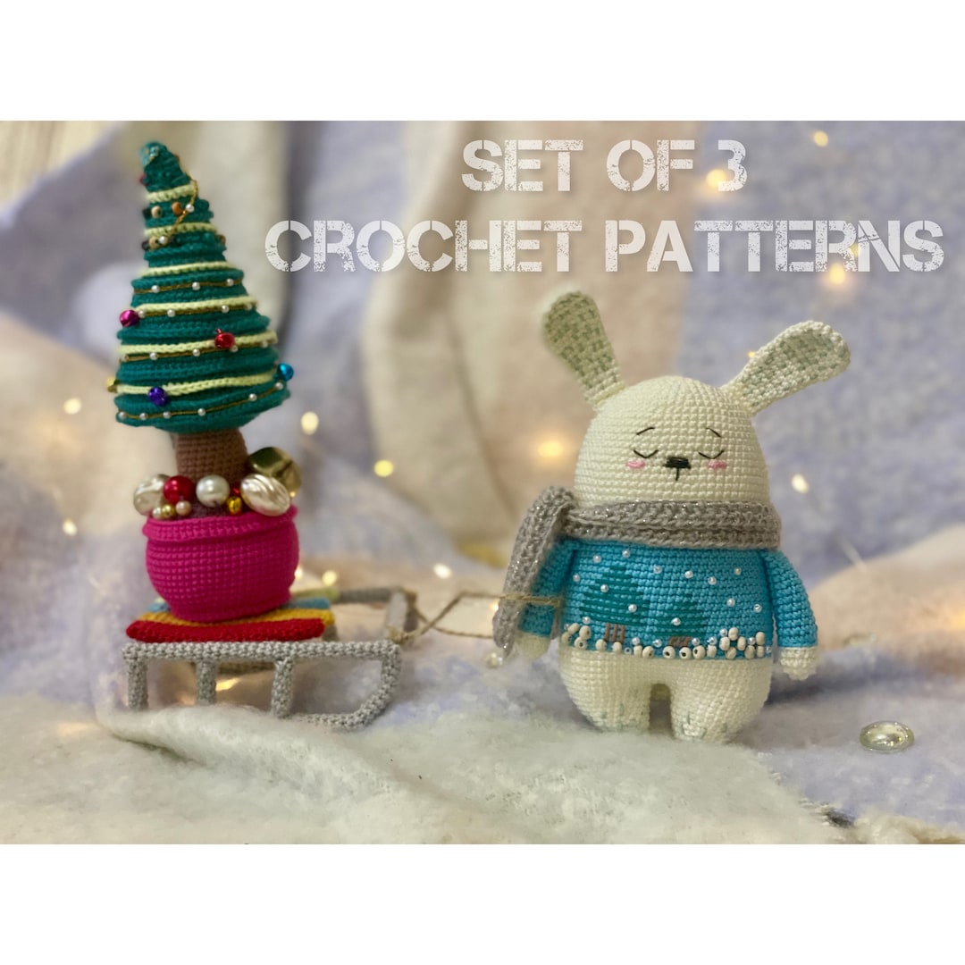 Crochet Patterns Set: Winter Bunny Crochet Pattern, Christmas Tree ...