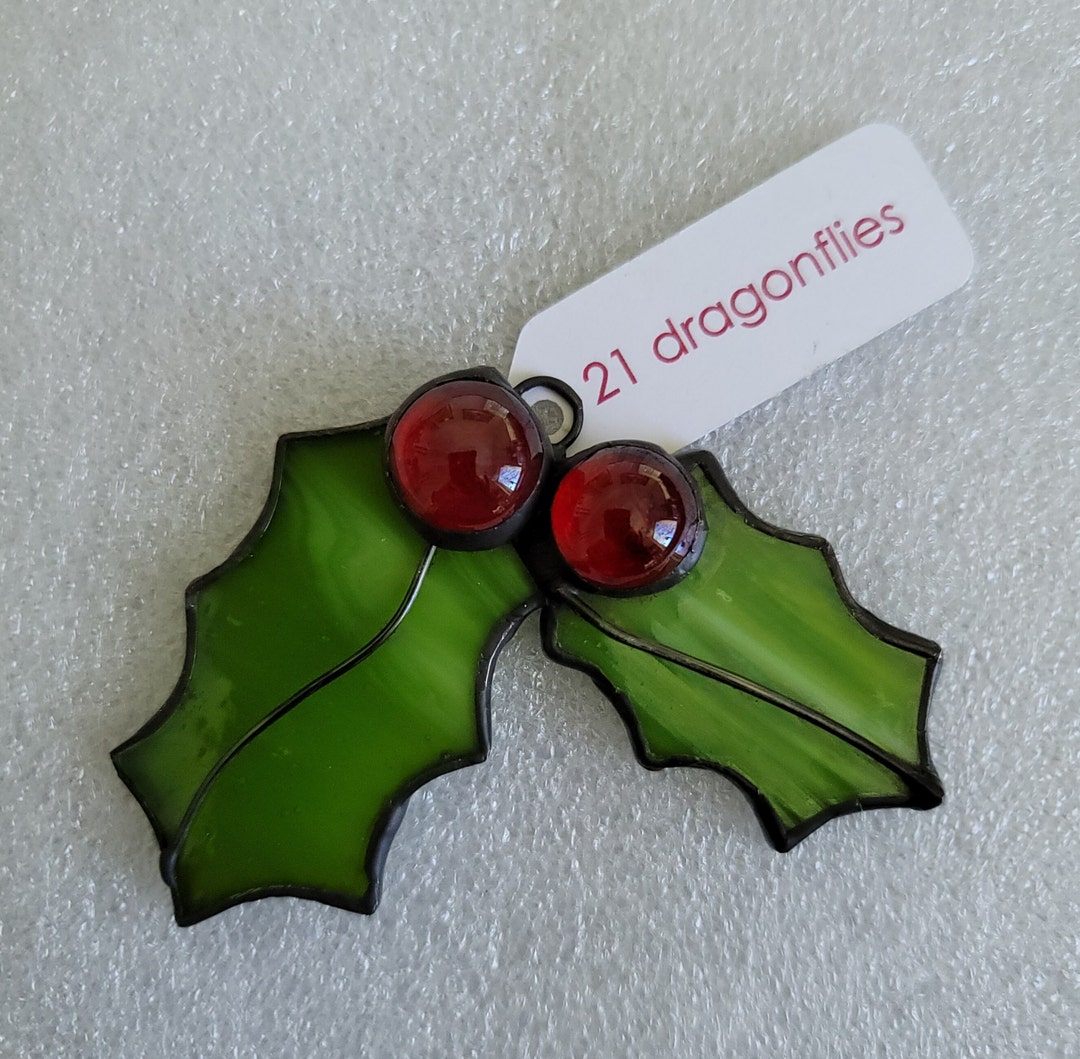 Holly And Berries Stained Glass Suncatcher Ornament Etsy