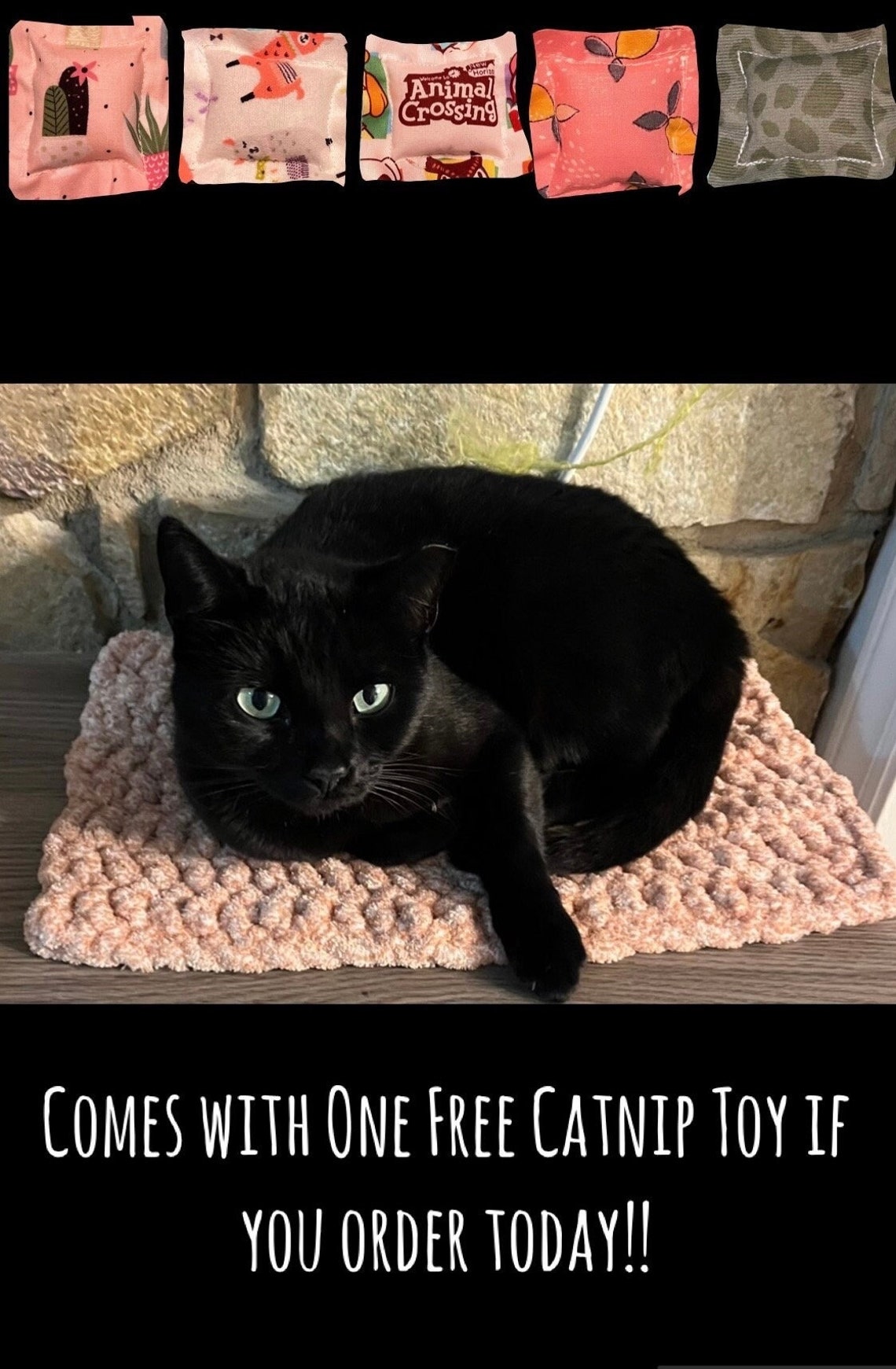 Small Soft Handmade Crochet Pet Blanket / Mat Comes With ONE FREE Catnip Toy, Cat Blanket, Dog ...