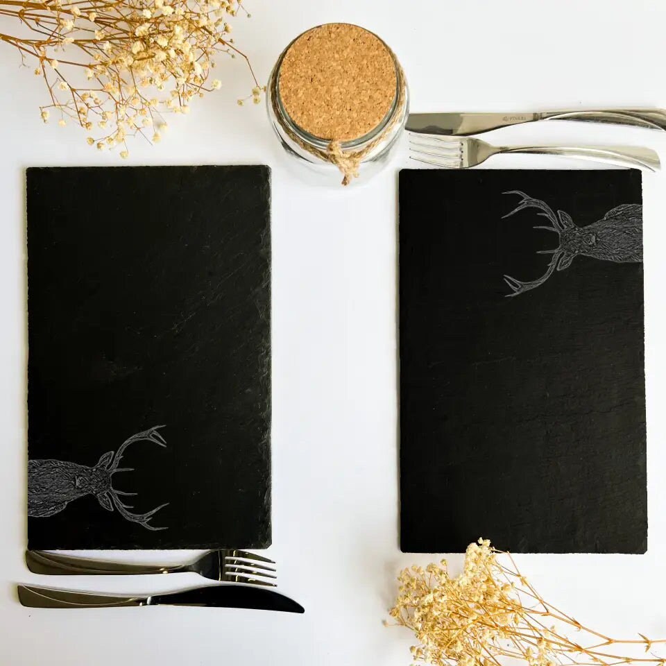 Deer Stag Two Natural Slate Placemats set of 2, Slate Table Mats ...