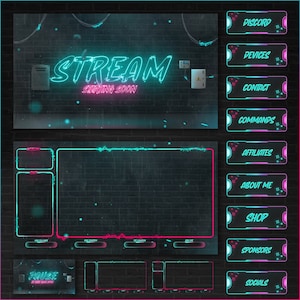 Overlays Stream Animated Neon Style Twitch Package - Etsy