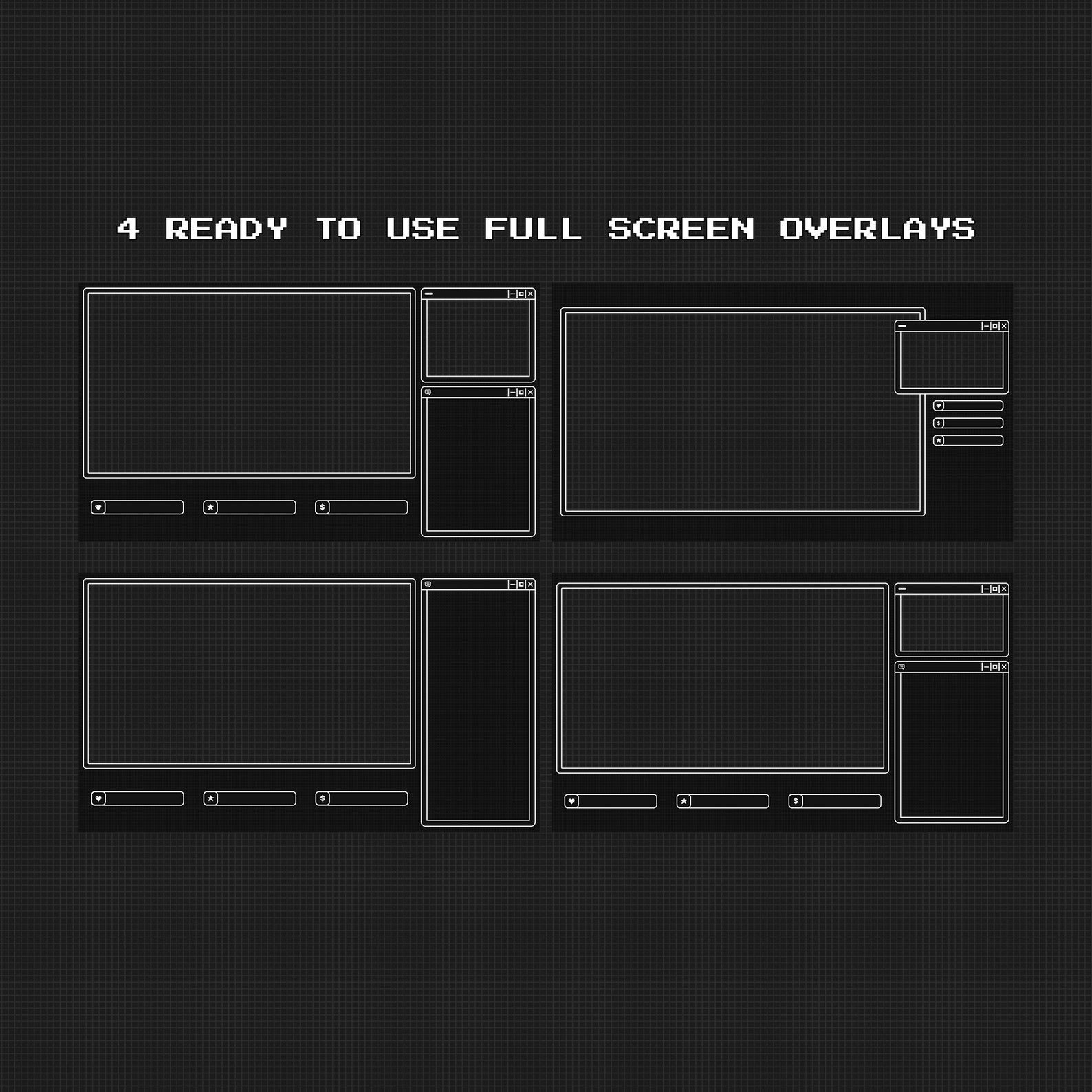 Black White Simple Stream Overlay Package for Twitch, DARK Windows ...