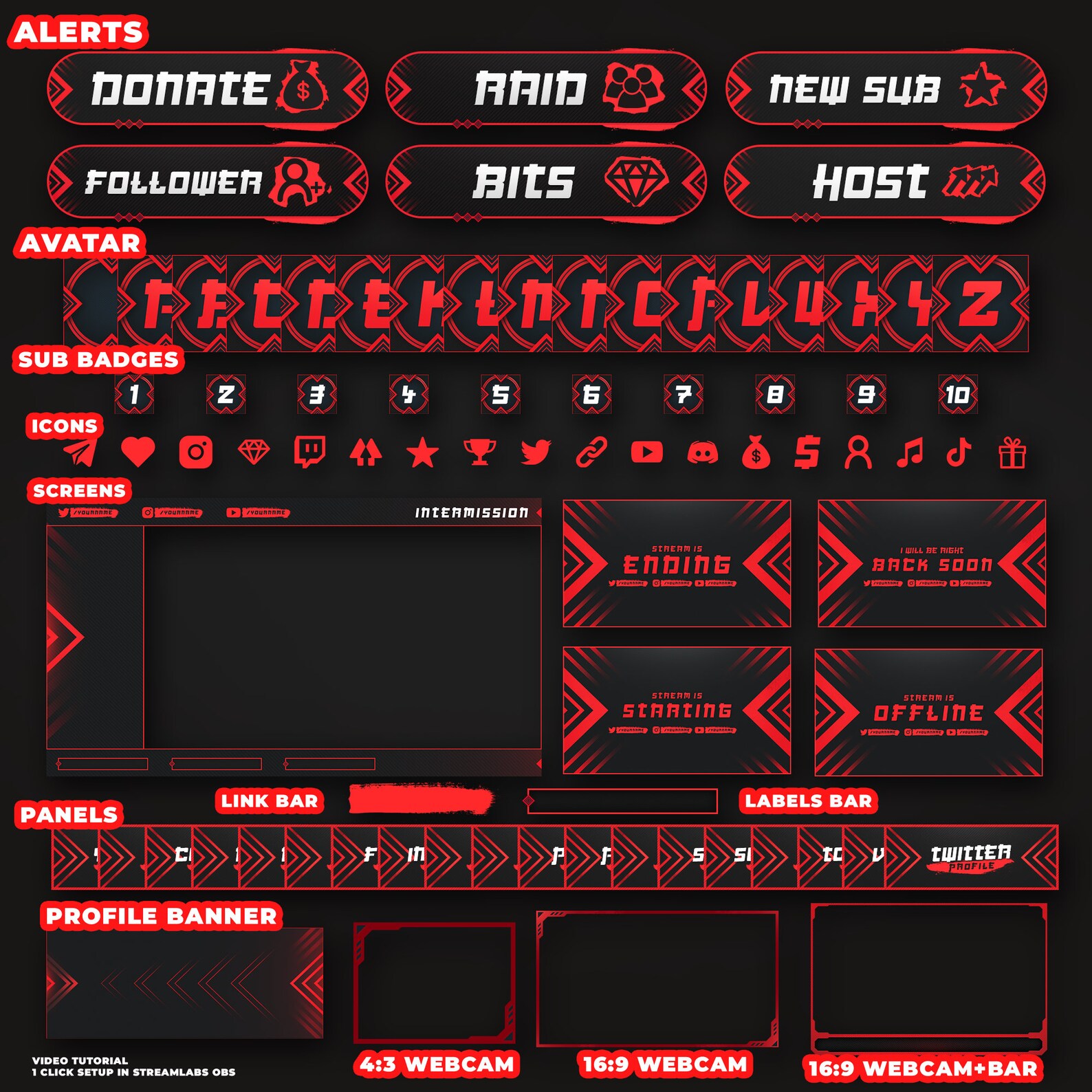 Animated RED Twitch Overlay Package Minimal Red Twitch Theme Red Stream ...