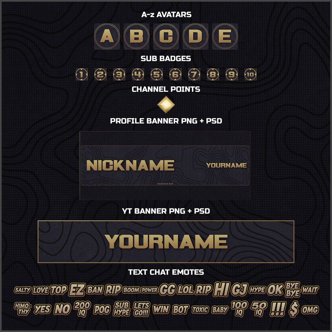 Gray, Gold, Clean Animated Twitch Topographic Style Overlay Complete ...