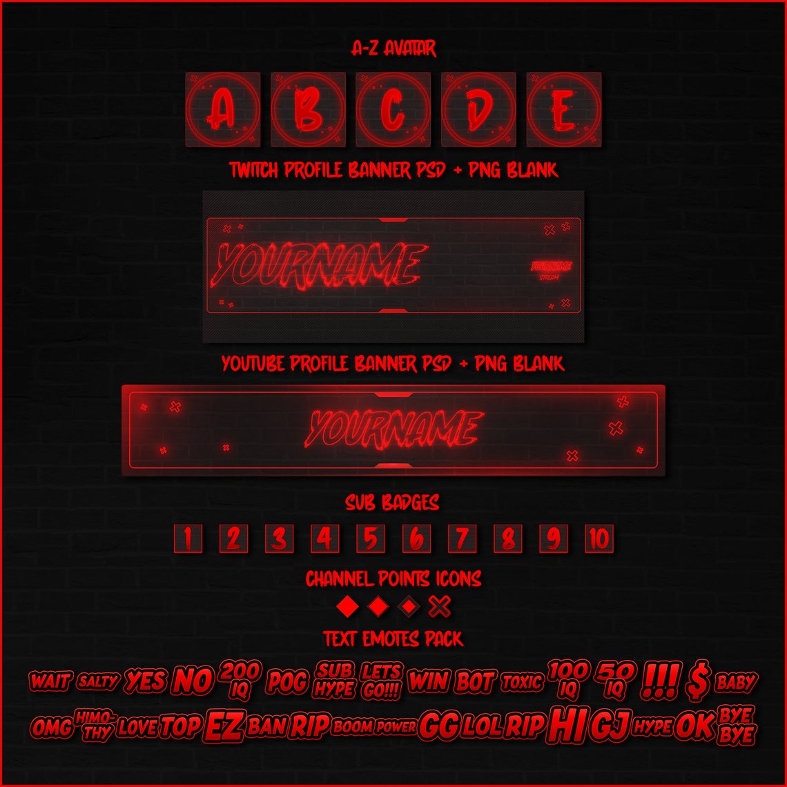 Overlays Stream Animated RED Neon Style Twitch Package - Etsy