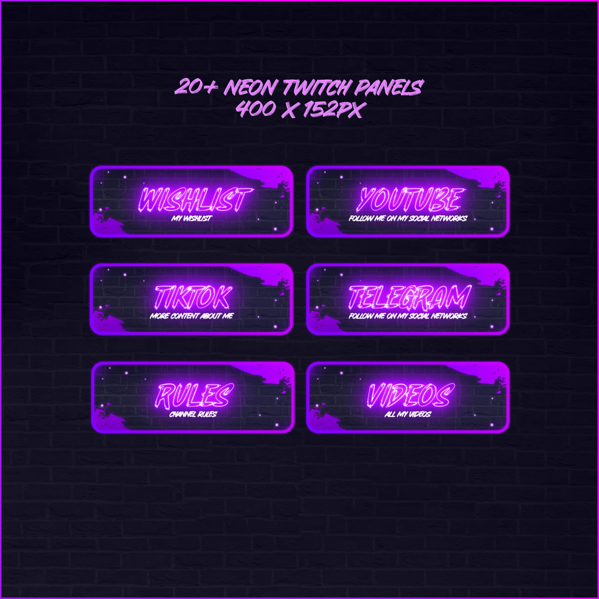 PURPLE NEON PANELS for Twitch. Designs Panels for Twitch Profile - Etsy