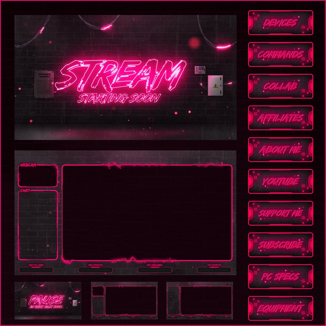 PINK NEON Stream OVERLAYS Package With Lighting Effects - Etsy